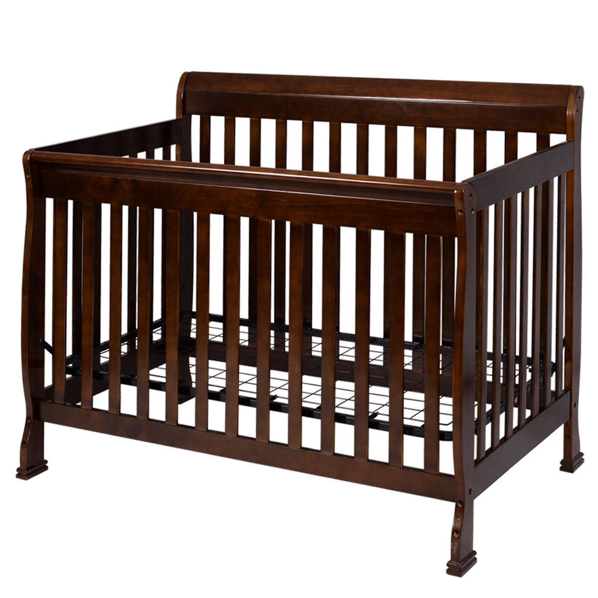 Costway Coffee Pine Wood Baby Toddler Bed Convertible Crib Nursery ...