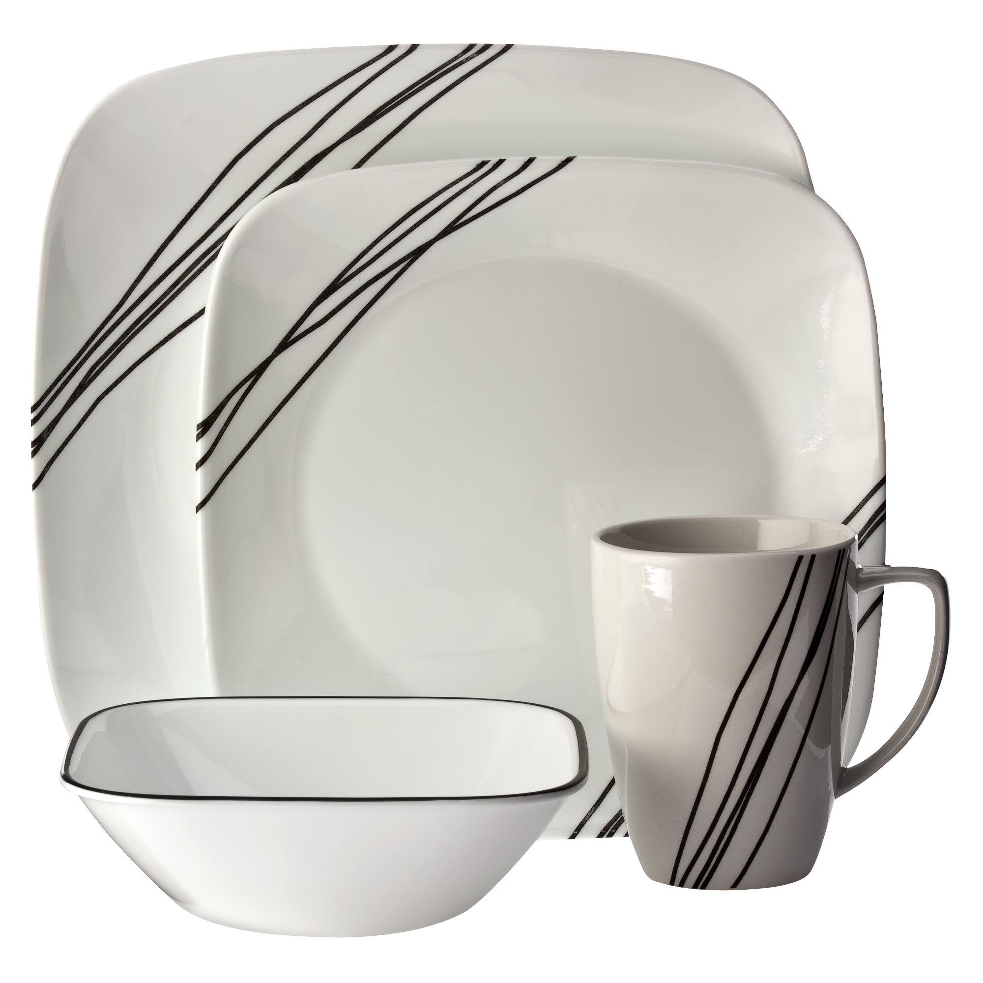 Corelle Square 16pc Vitrelle Simple Sketch Dinnerware Set - Ritoyou