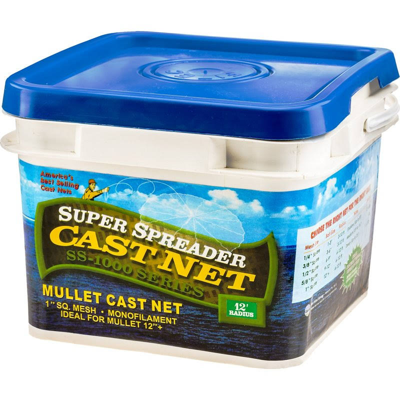 Fitec GS1000 Ultra Spreader Mullet Cast Net, 1x22 Mesh, Clear, 1 lb ...