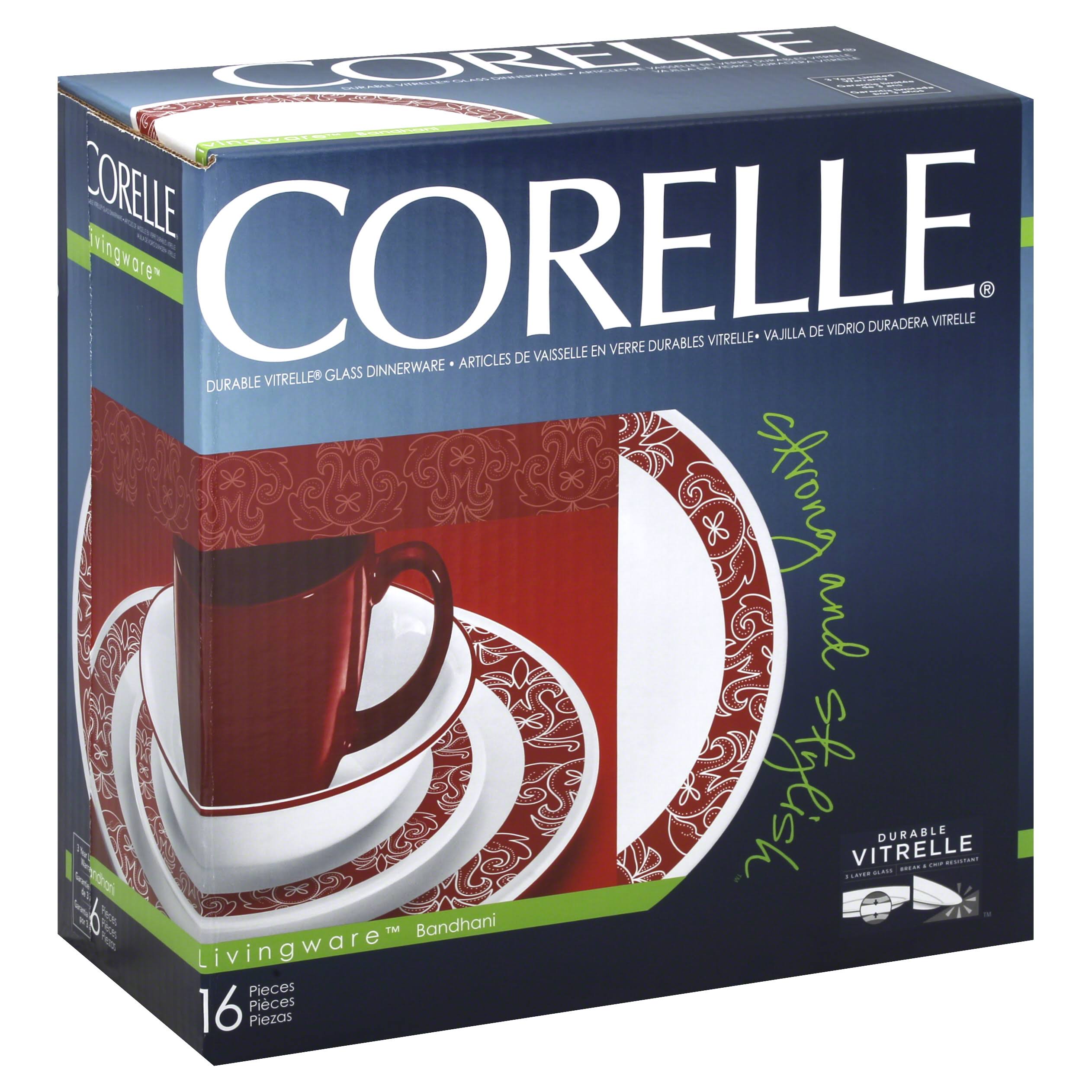 Corelle Livingware Bandhani 16-Piece Dinnerware Set, Red/White - Ritoyou