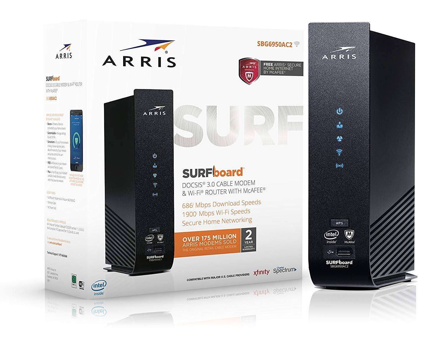 ARRIS Surfboard SBG6950AC2 16x4 Docsis 3.0 Cable Modem/AC1900 Wi-Fi ...