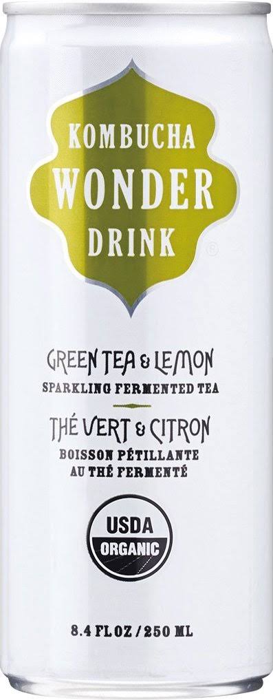 Wonder Drink Kombucha, Organic Green Tea with Lemon Sparkling Fermented ...