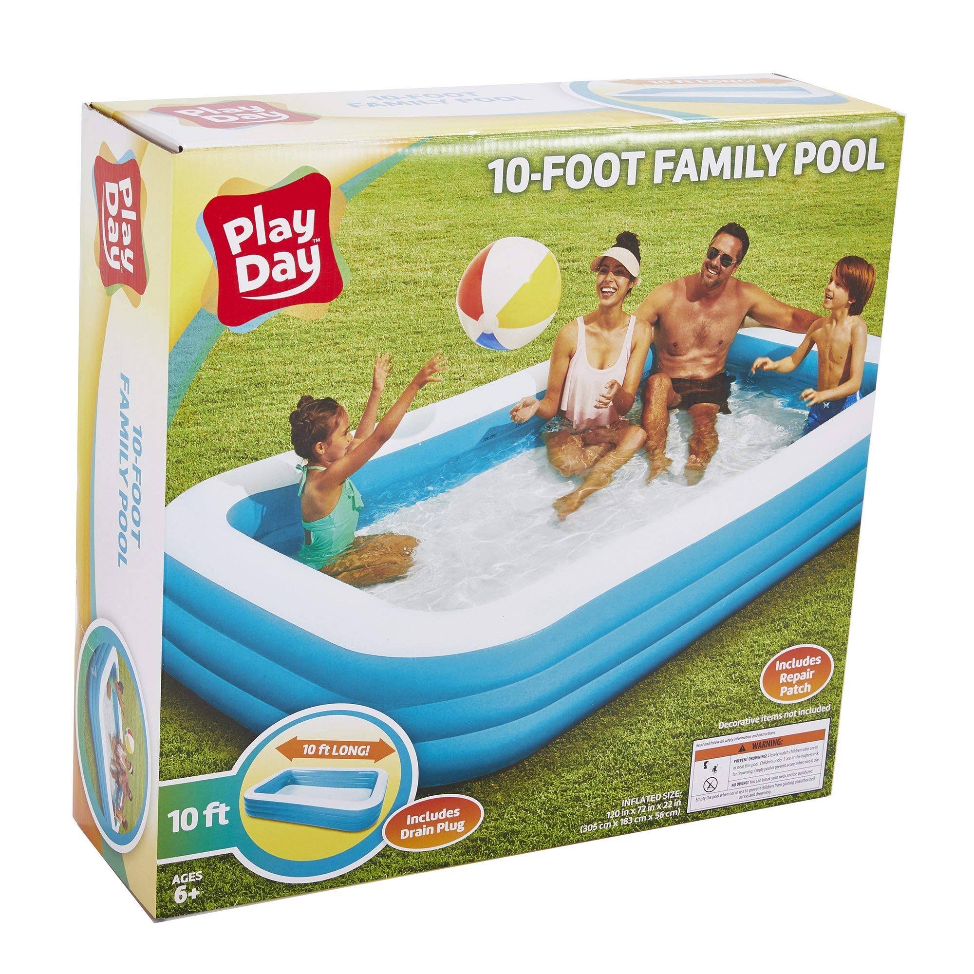 Play Day 10 Foot Rectangular Inflatable Family Pool - Ritoyou