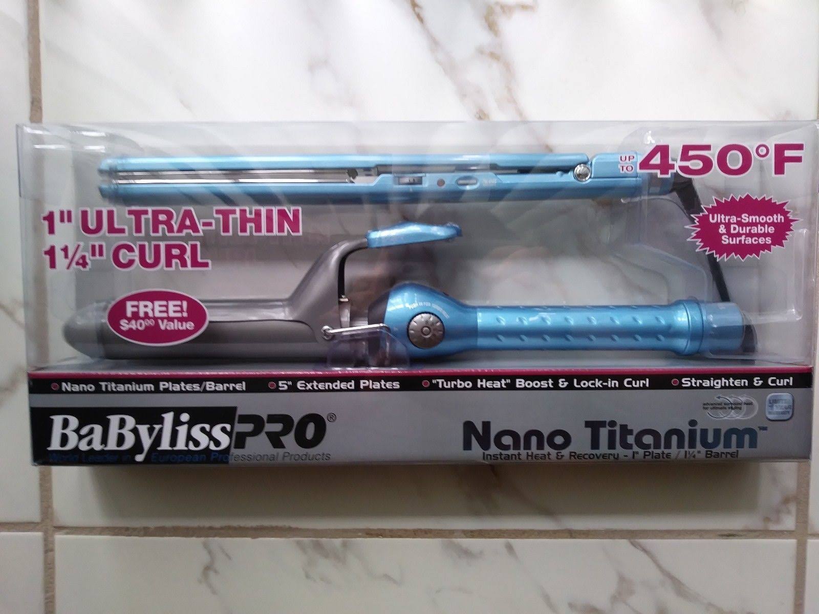 Babyliss Pro Nano Titanium Flat Iron 1 inch and Curling Iron 1 1/4 inch ...