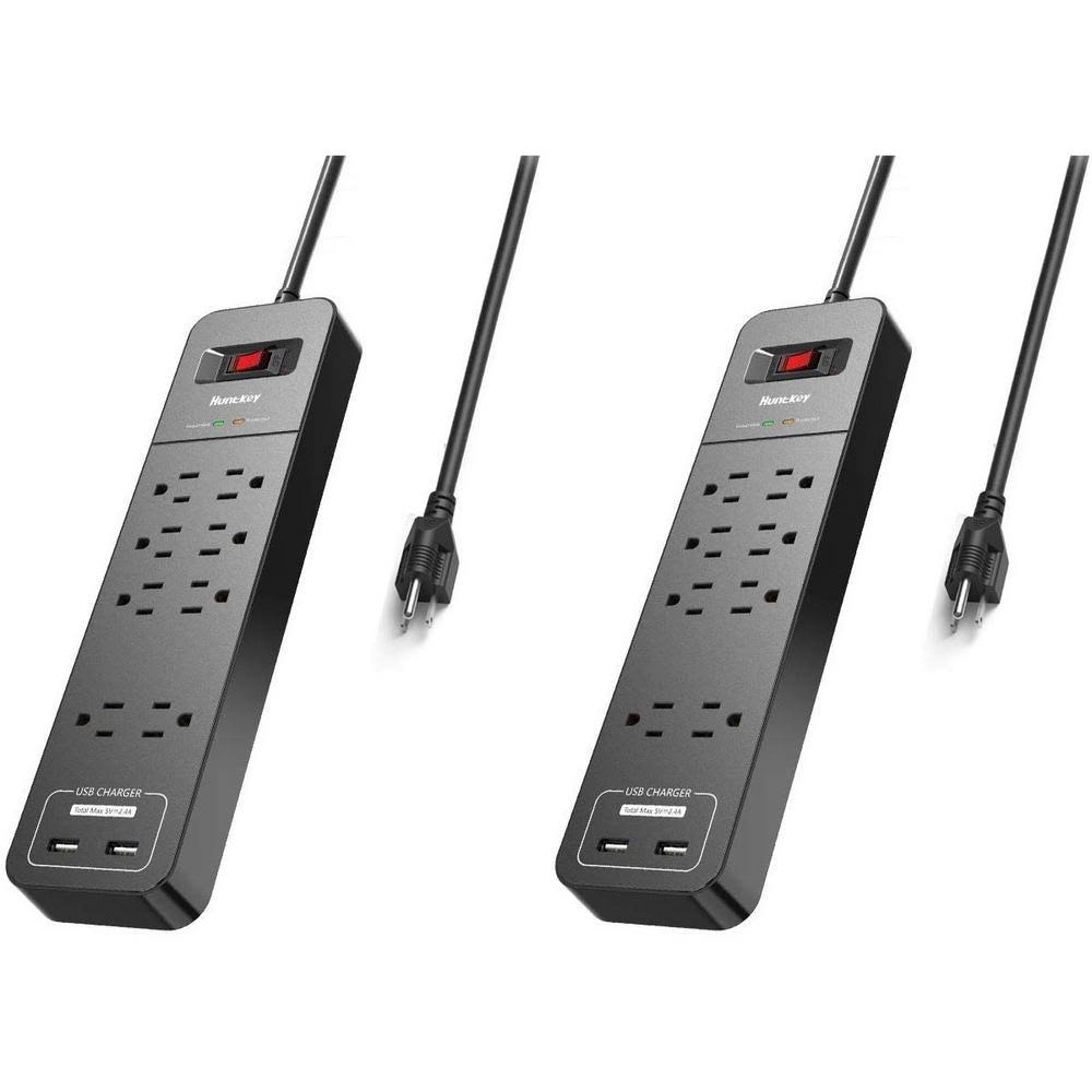 Huntkey 8-Outlets Surge Protector Power Strip 2 USB Ports 5-Volt/2.4 ...