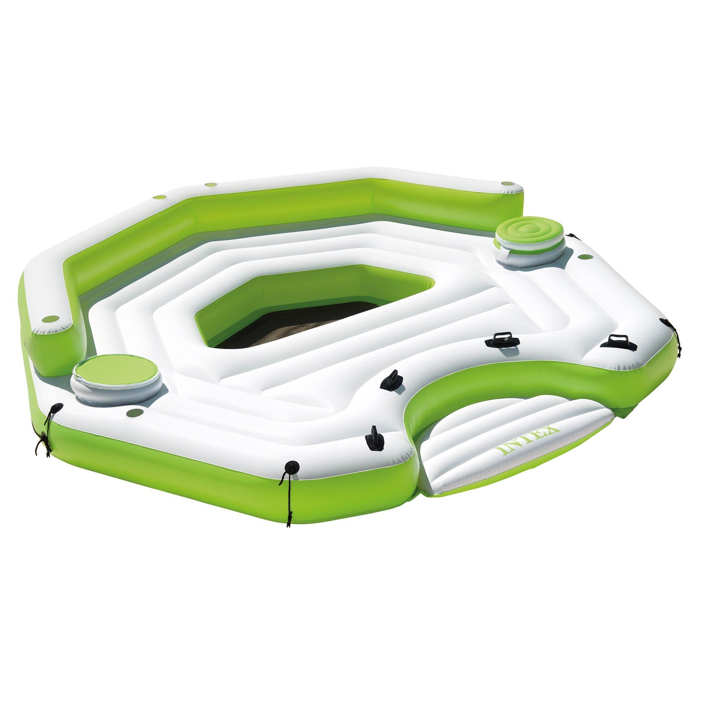 Intex Inflatable 6 Person Key Largo Party Island Float with Built-In ...