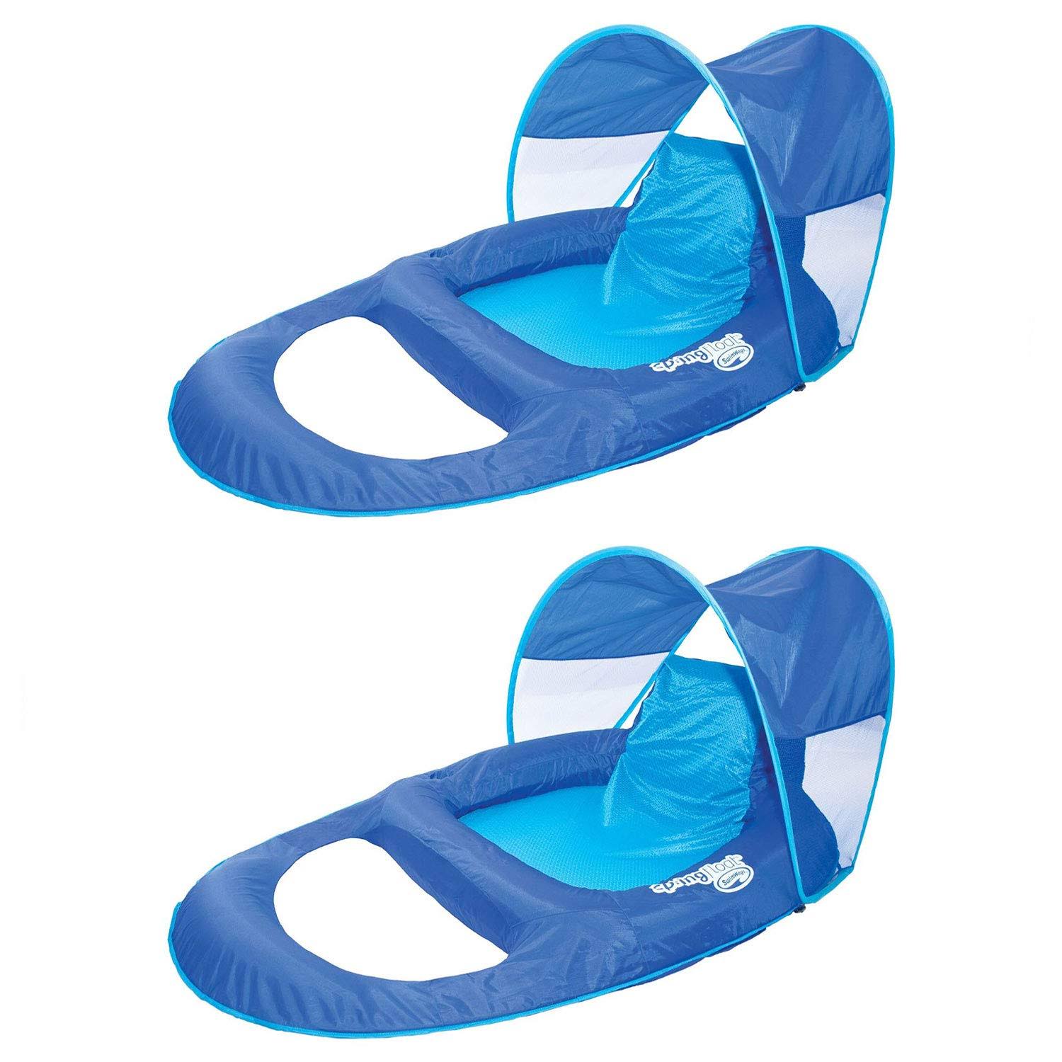 Swimways Spring Float Recliner Pool Lounge Chair w/ Sun Canopy (2 Pack ...