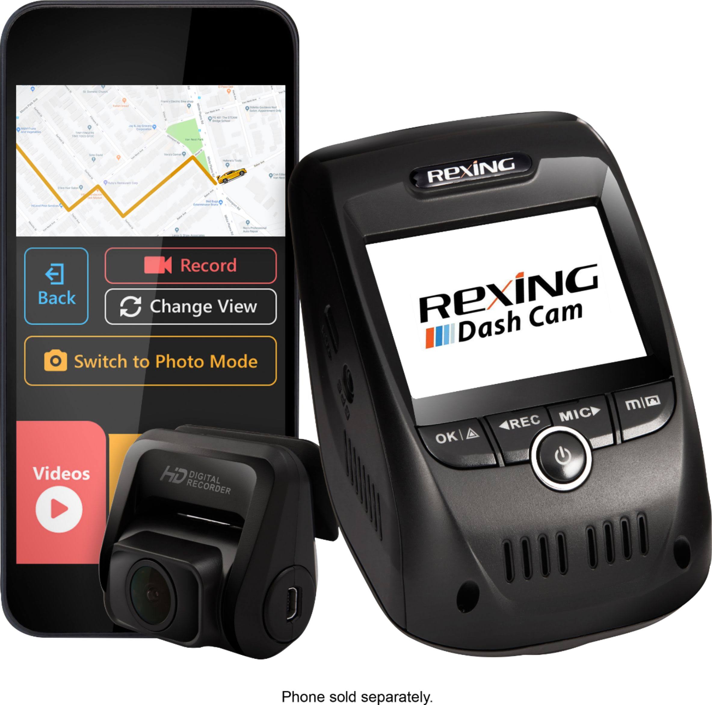 Rexing - V1P Pro Plus Front and Rear Camera Dash Cam - Black - Ritoyou