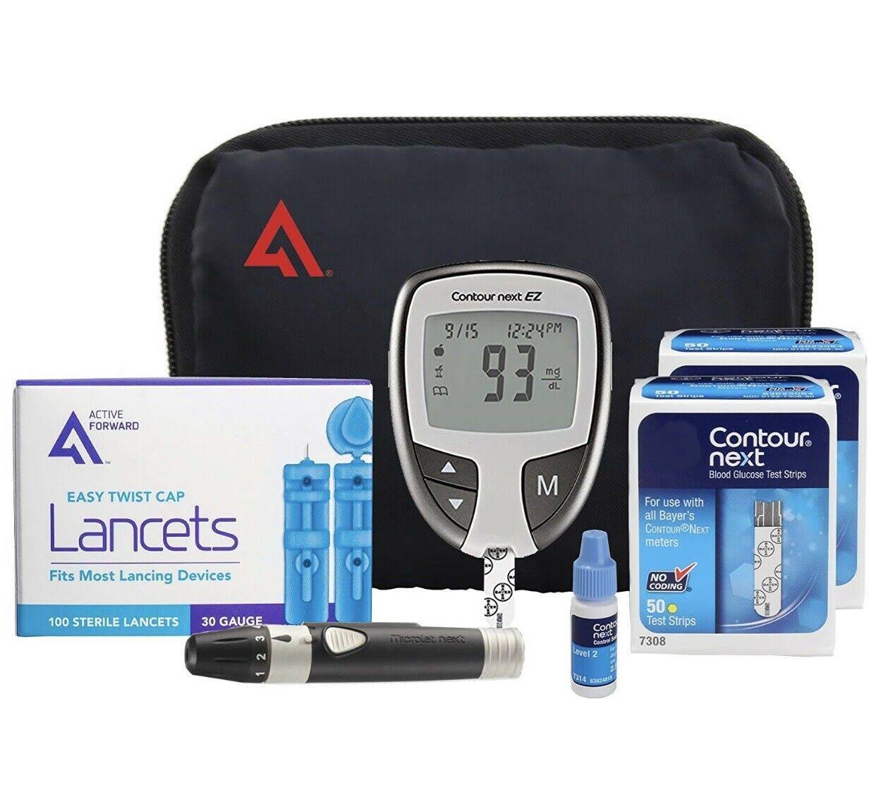 Bayer Contour Next EZ Diabetic Testing Starter Kit 100 Strips 100 ...