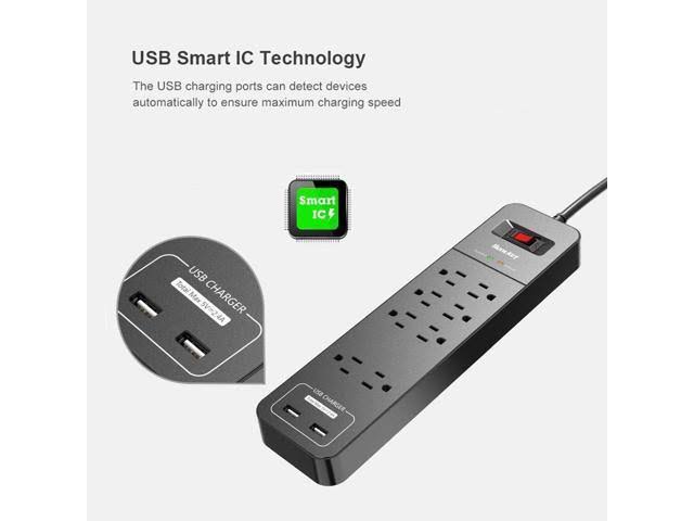 Huntkey 8-Outlets Surge Protector Power Strip 2 USB Ports 5-Volt/2.4 ...