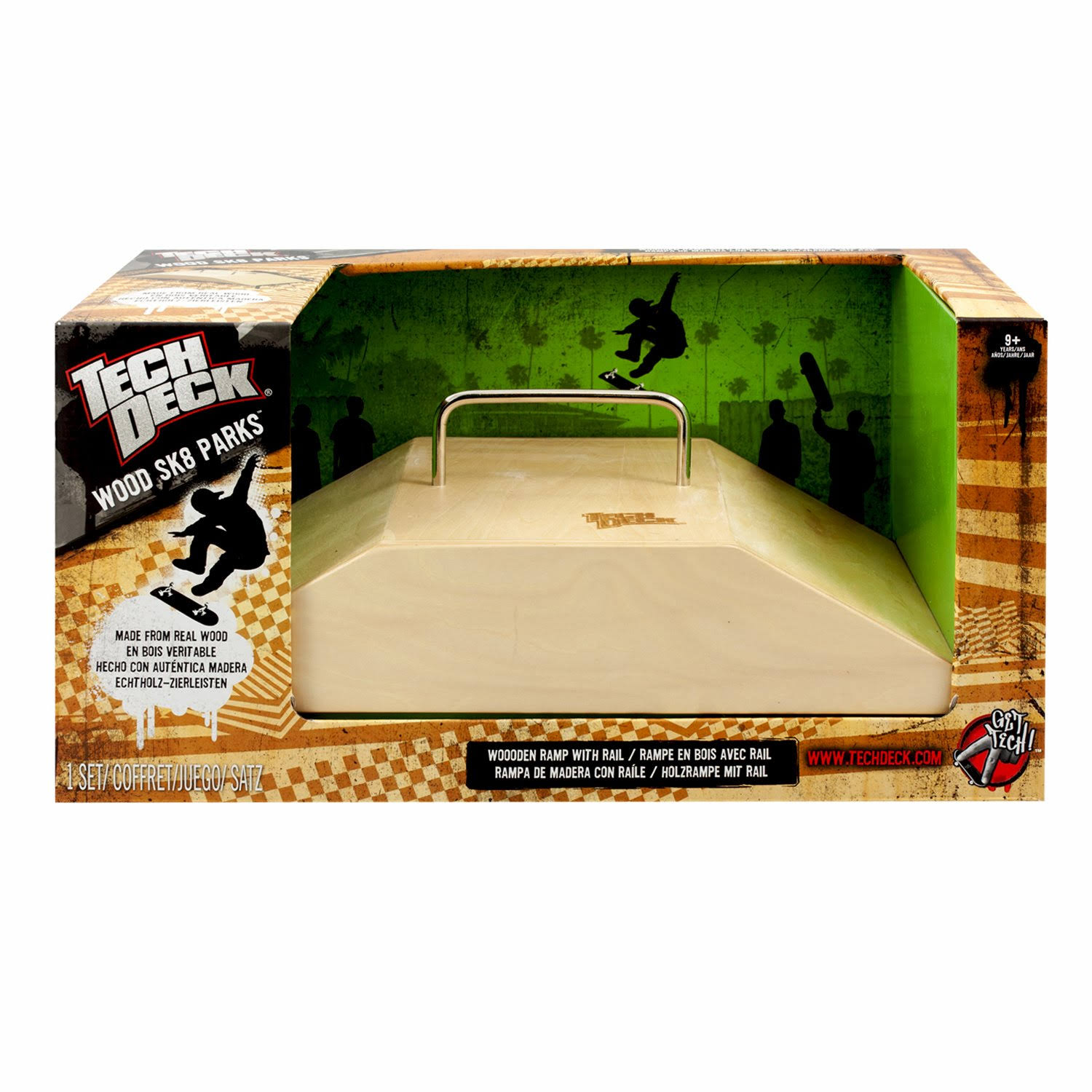 Tech Deck Wood Ramps: Wooden Ramp with Rail - Ritoyou