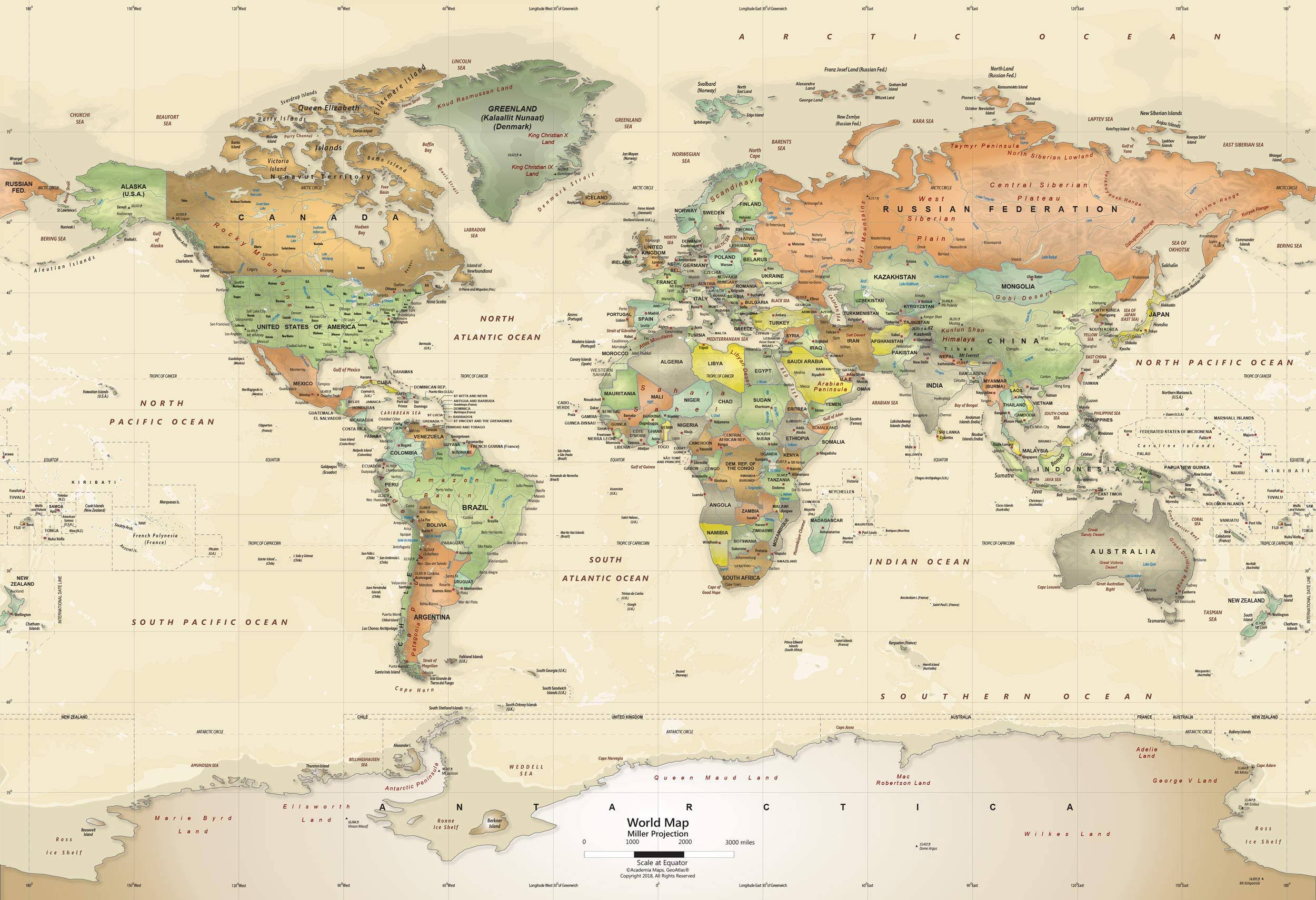 Academia Maps - World Map Wall Mural - Antique Ocean Political Map ...