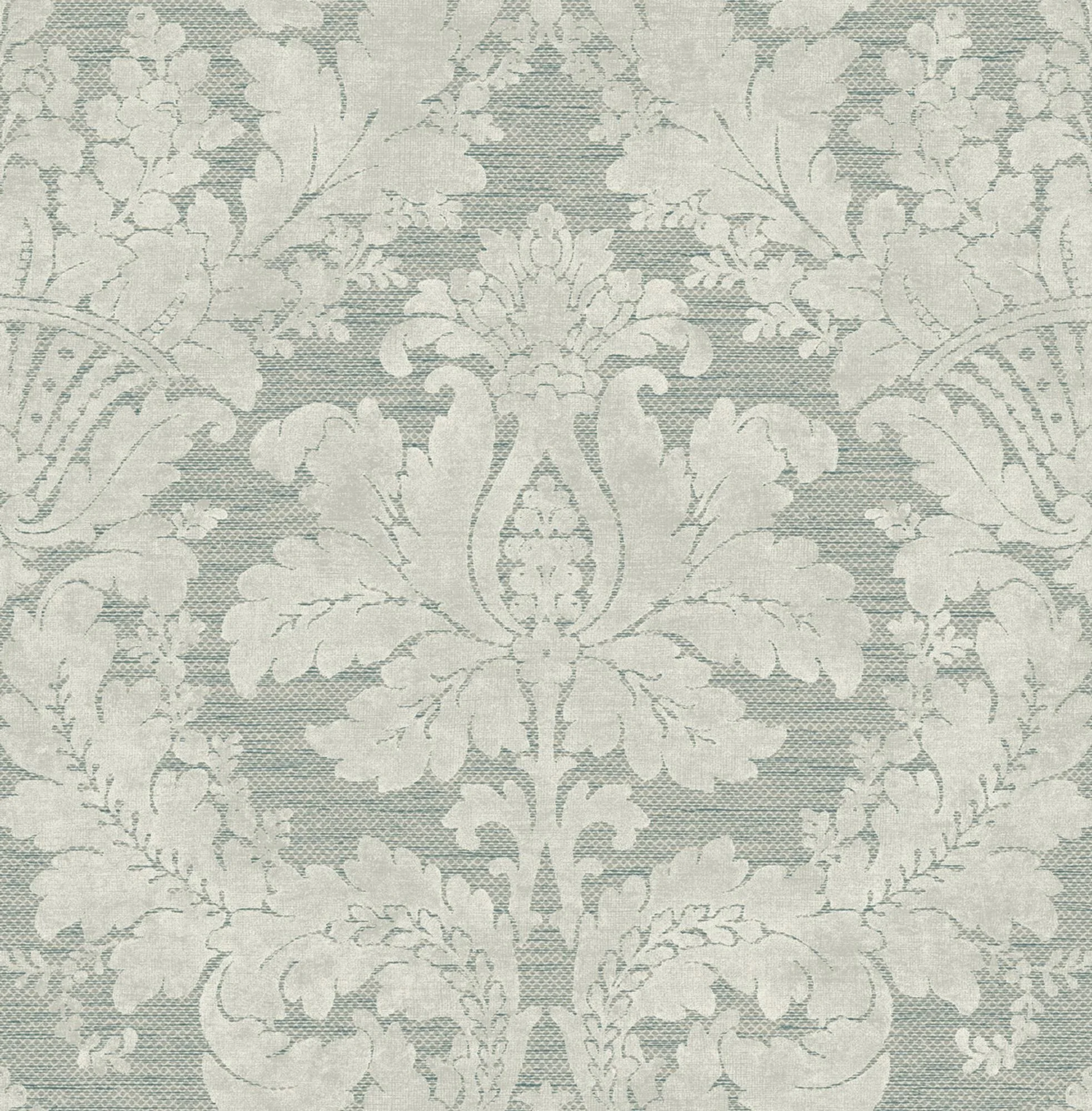 Velvet Damask Wallpaper in Grey Blue RD80308 from Wallquest - Ritoyou