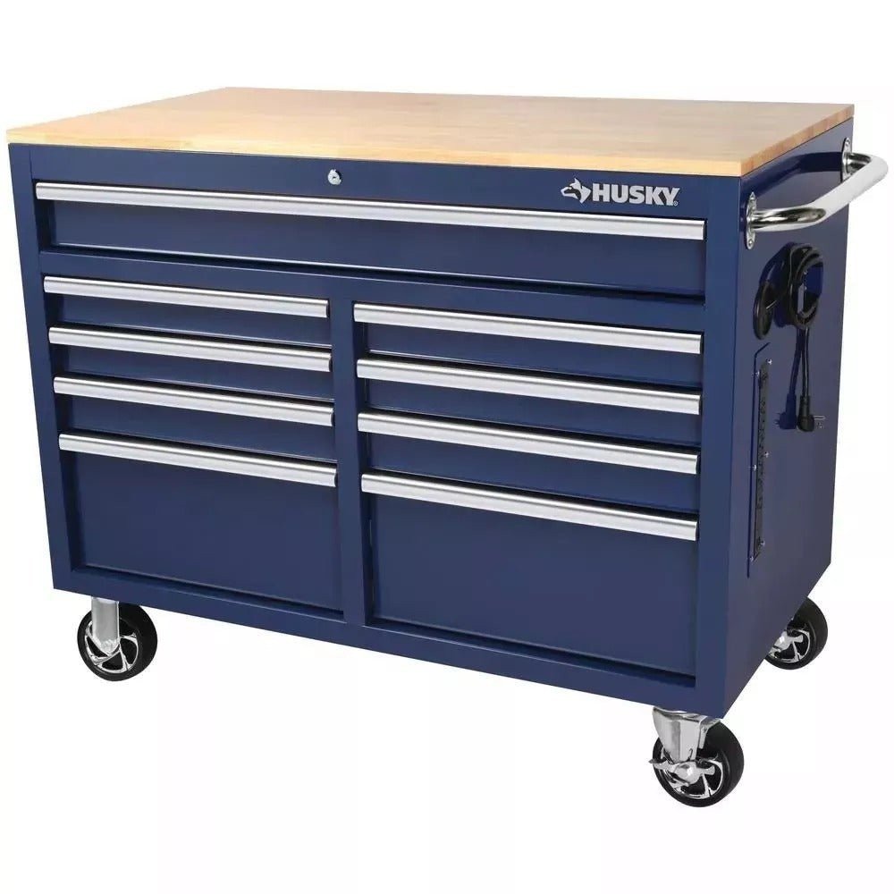 Husky 46 in. W x 24 in. D 9-Drawer Gloss Blue Deep Tool Chest Mobile ...