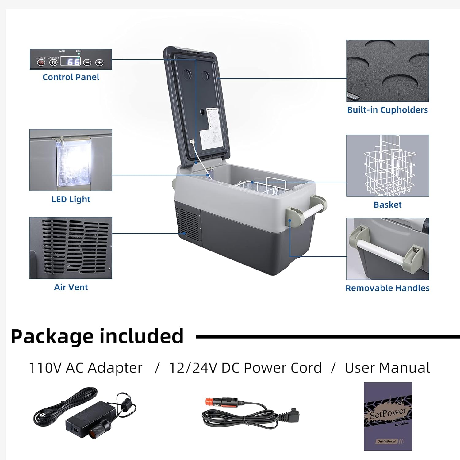 Setpower AJ40 Portable Freezer Fridge for Car, 12 volt Refrigerator for ...