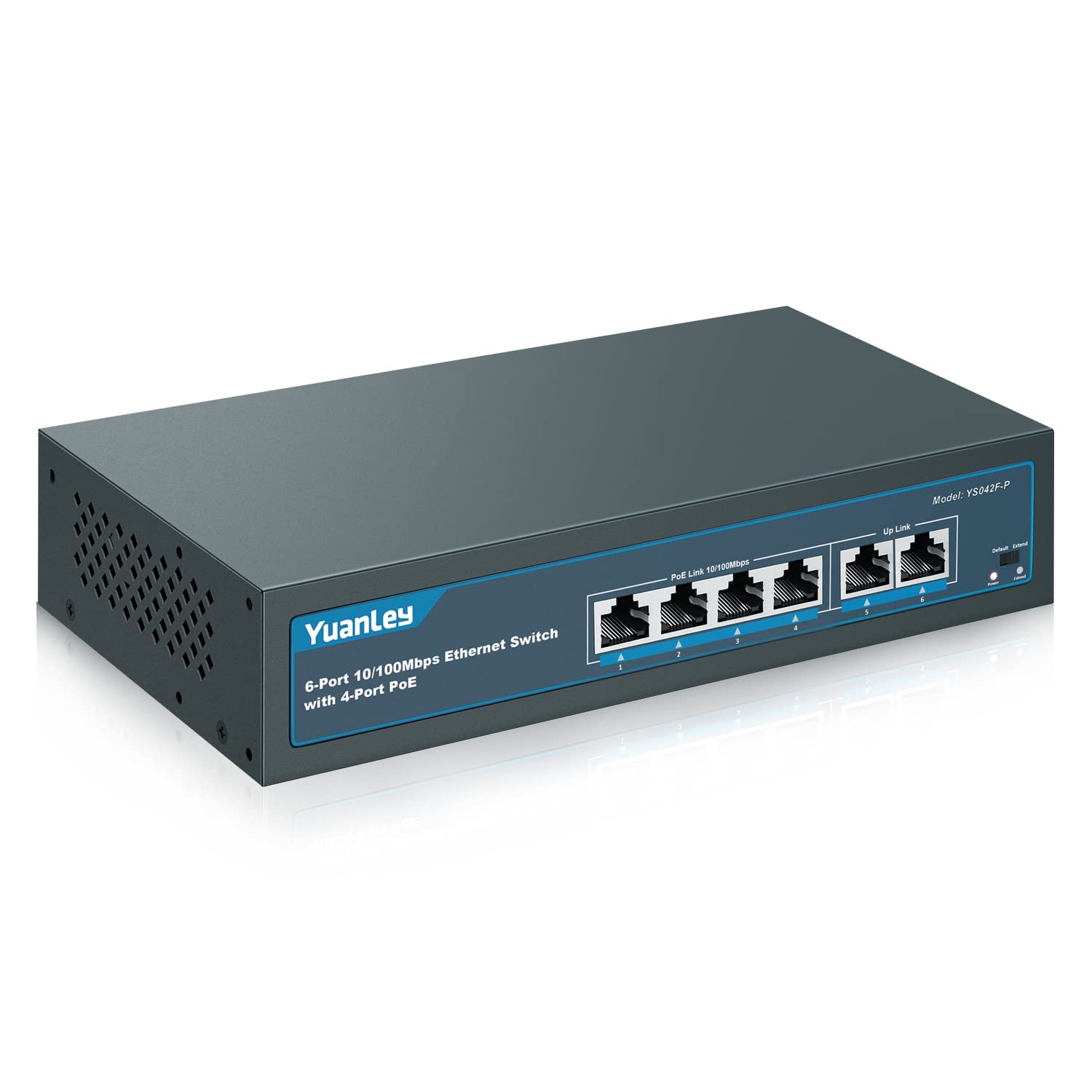 YuanLey 6 Port PoE Switch with 4 Port PoE+, 2 Ethernet Uplink, 100Mbps ...